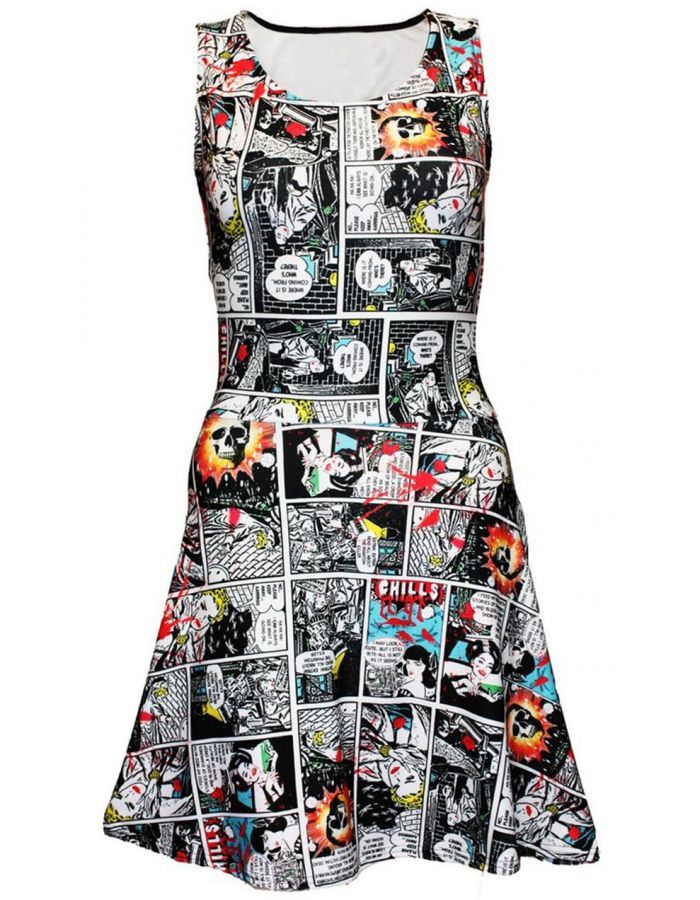 Comic Strip Book Retro Vintage Classic Print Sleeveless Skater Dress