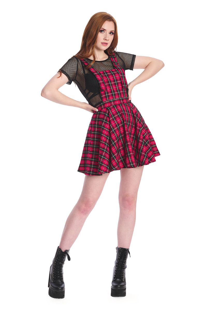 Don't Settle Pinafore Tartan Check Red Alternative Dress