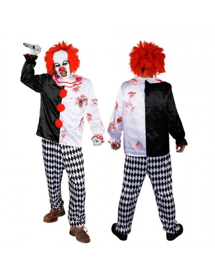 Killer Clown Horror Evil Halloween Fancy Dress Costume With Wig