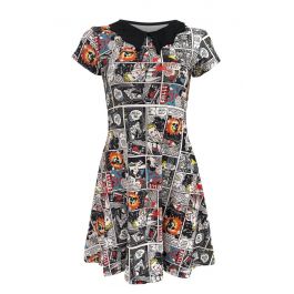 Comic Strip Book Pop Art Retro Printed Bats Collar Skater Dress